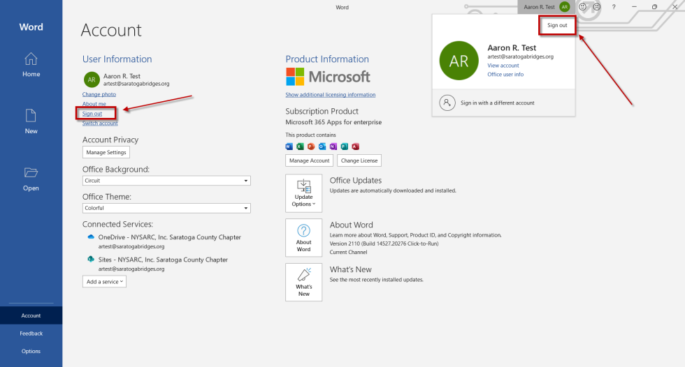 How to sign out of SharePoint and Office apps - Saratoga Bridges